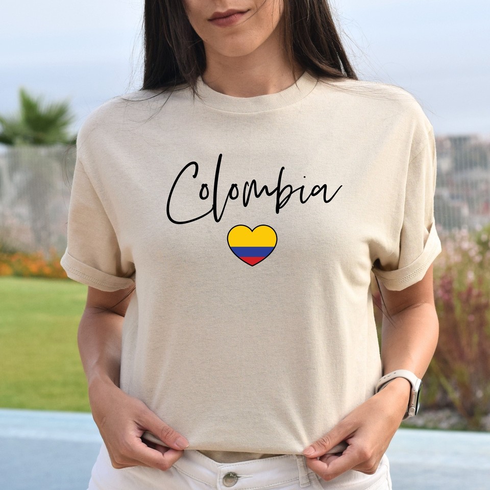 Colombia flag heart Unisex T-shirt Colombia love tee White Sand Blue | eBay