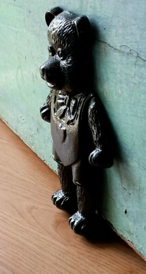 ART MARK Cast Iron Black Teddy Bear Door Stop. 9" x 6.5". | eBay