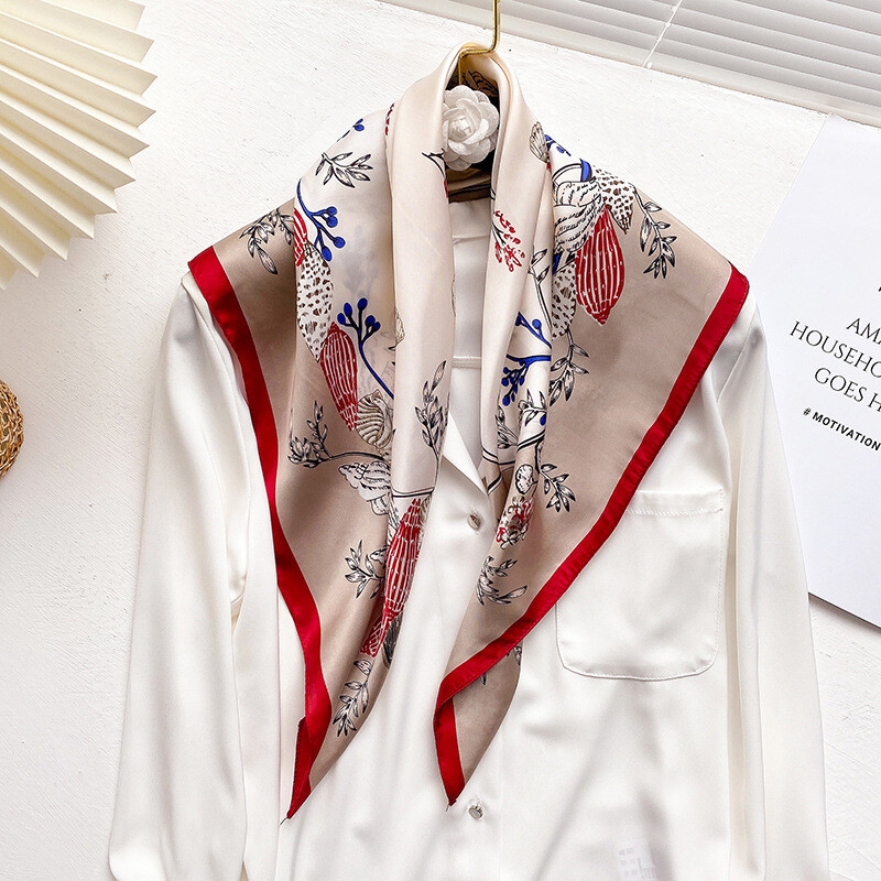 Silk Feeling Square Scarf Women Neckerchief Wrap Turban Vintage Flower ...