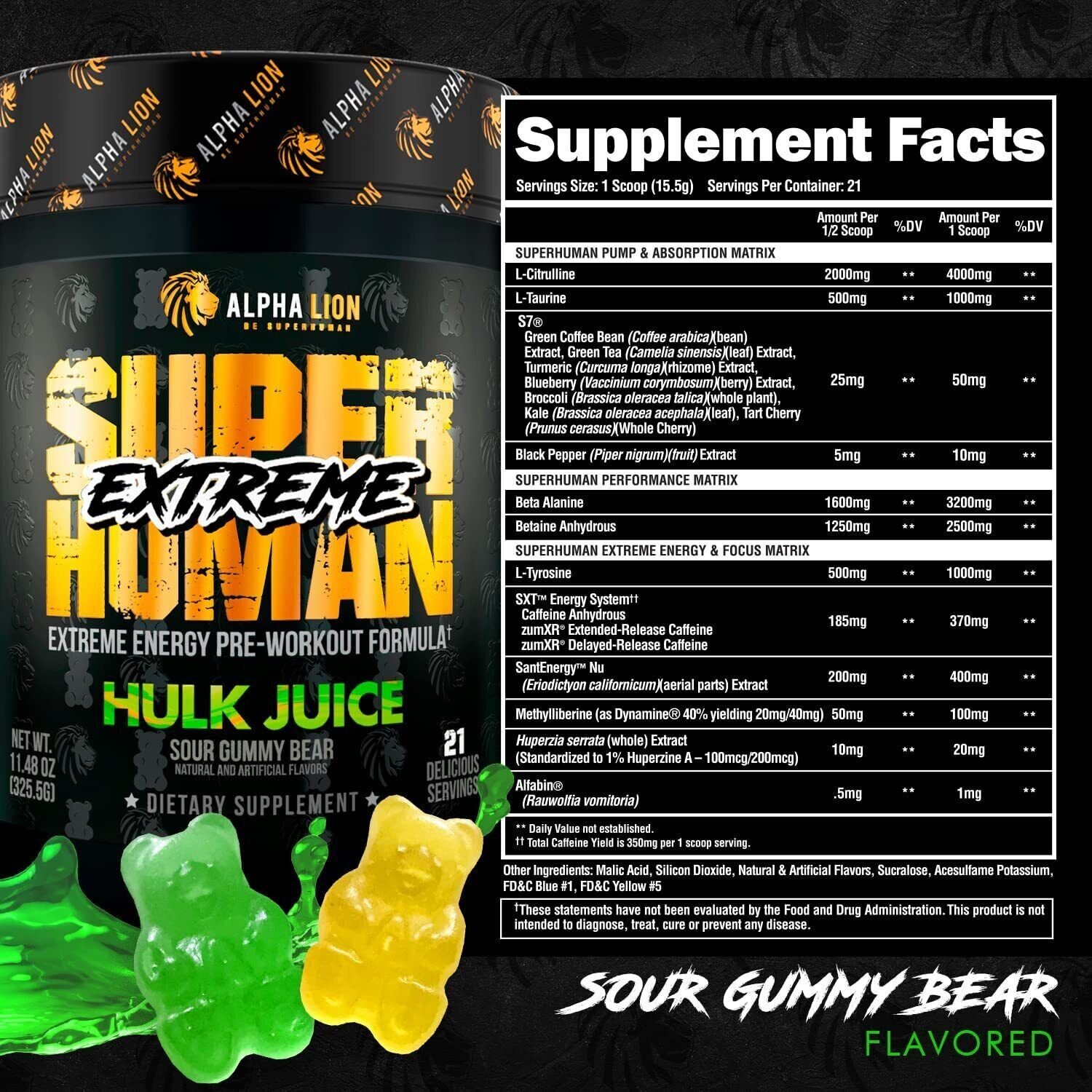 ALPHA LION SUPERHUMAN EXTREME (21 SVG) PRE WORKOUT - FREE SHIPPING ...