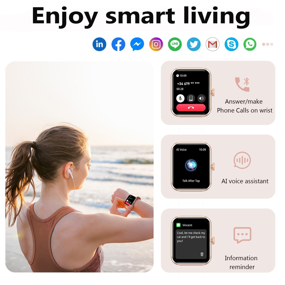 Women Alexa Smart Watch Fitness Bluetooth Call Watch for Android iPhone ...