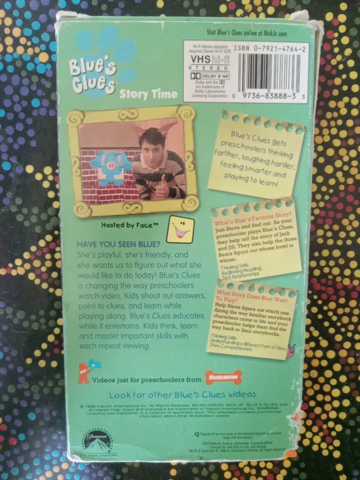 Blues Clues Story Time VHS 1998 Play Along With Blue Nick Jr Orange ...