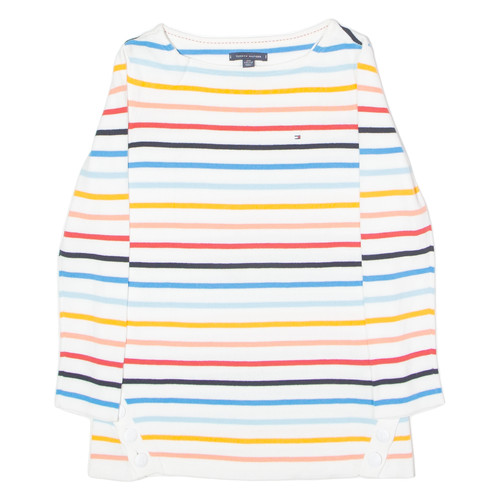 TOMMY HILFIGER Womens Patterned Jumper White Striped Tight Knit XXS ...