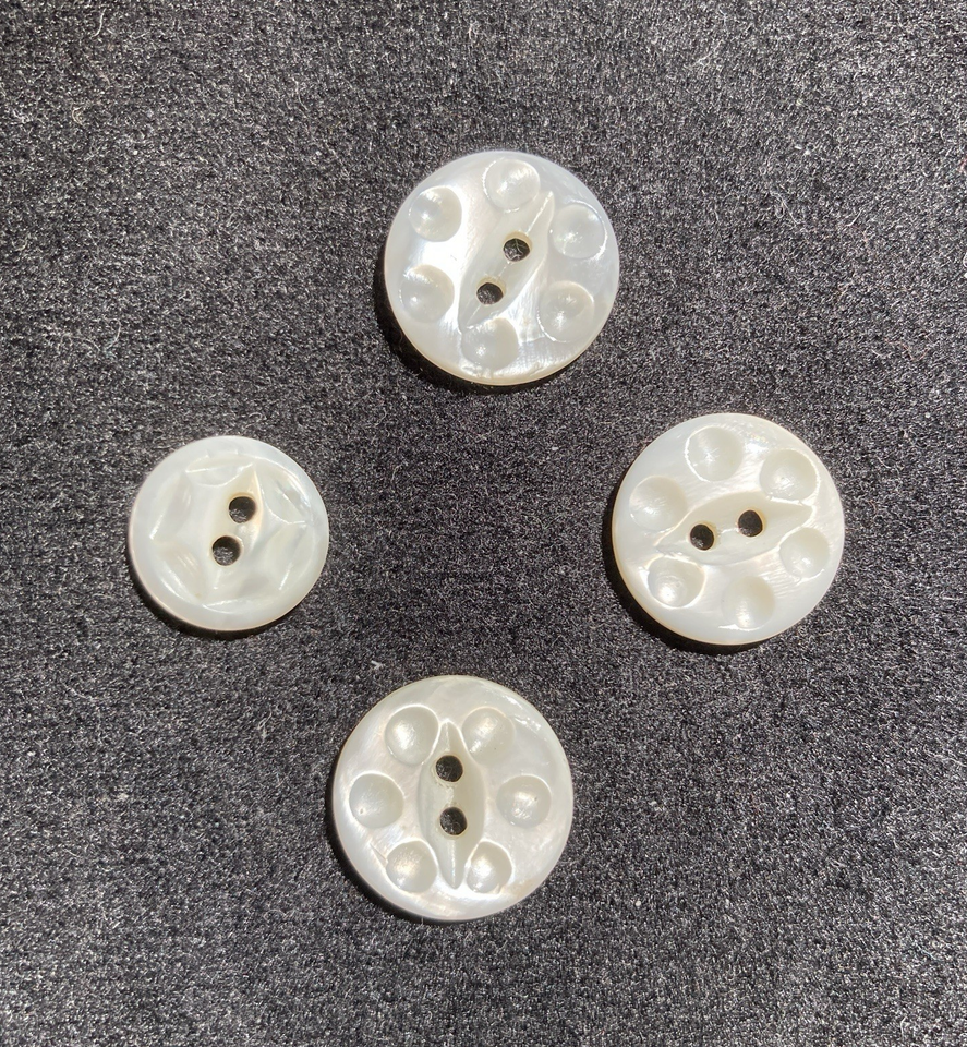 Lot of 13 Antique buttons, glossy milk white Mother of Pearl, carved ...
