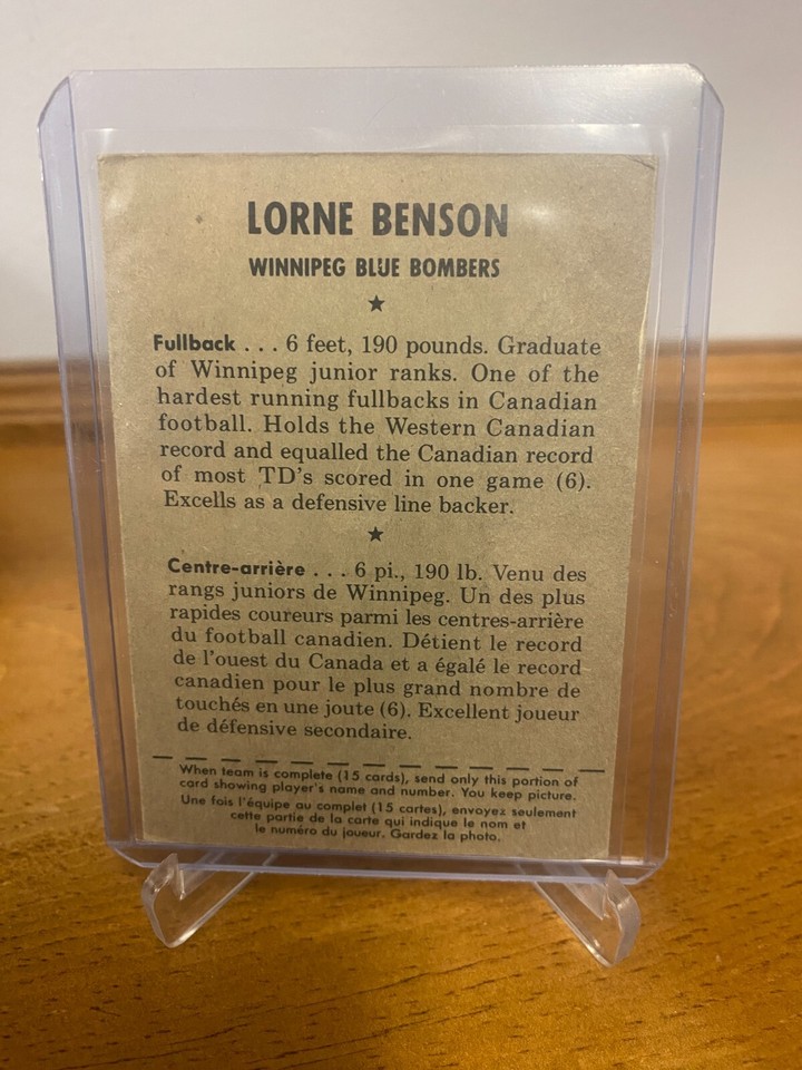 1956 SHREDDED WHEAT LORNE BENSON CFL WINNIPEG BLUE BOMBERS 15 C | eBay