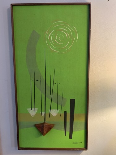 Vintage 60s WITCO Mid Century Sailboats & Sun Tiki Screen Print 3D Art ...