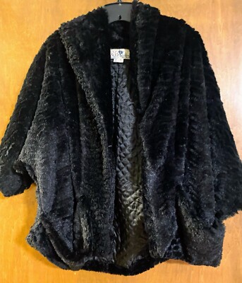 JOLT SZ M BLK FAUX FUR HALF SLEEVE SHAWL COLLAR JACKET W 1 HOOK & EYE/2 ...