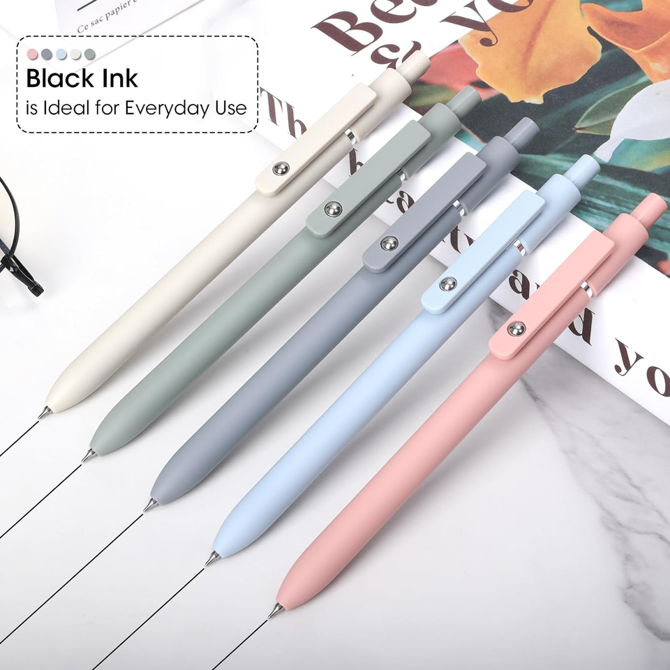 FIOVER 5Pcs Gel Pens 0.5Mm Quick Dry Black Ink Pens Fine Point Smooth ...