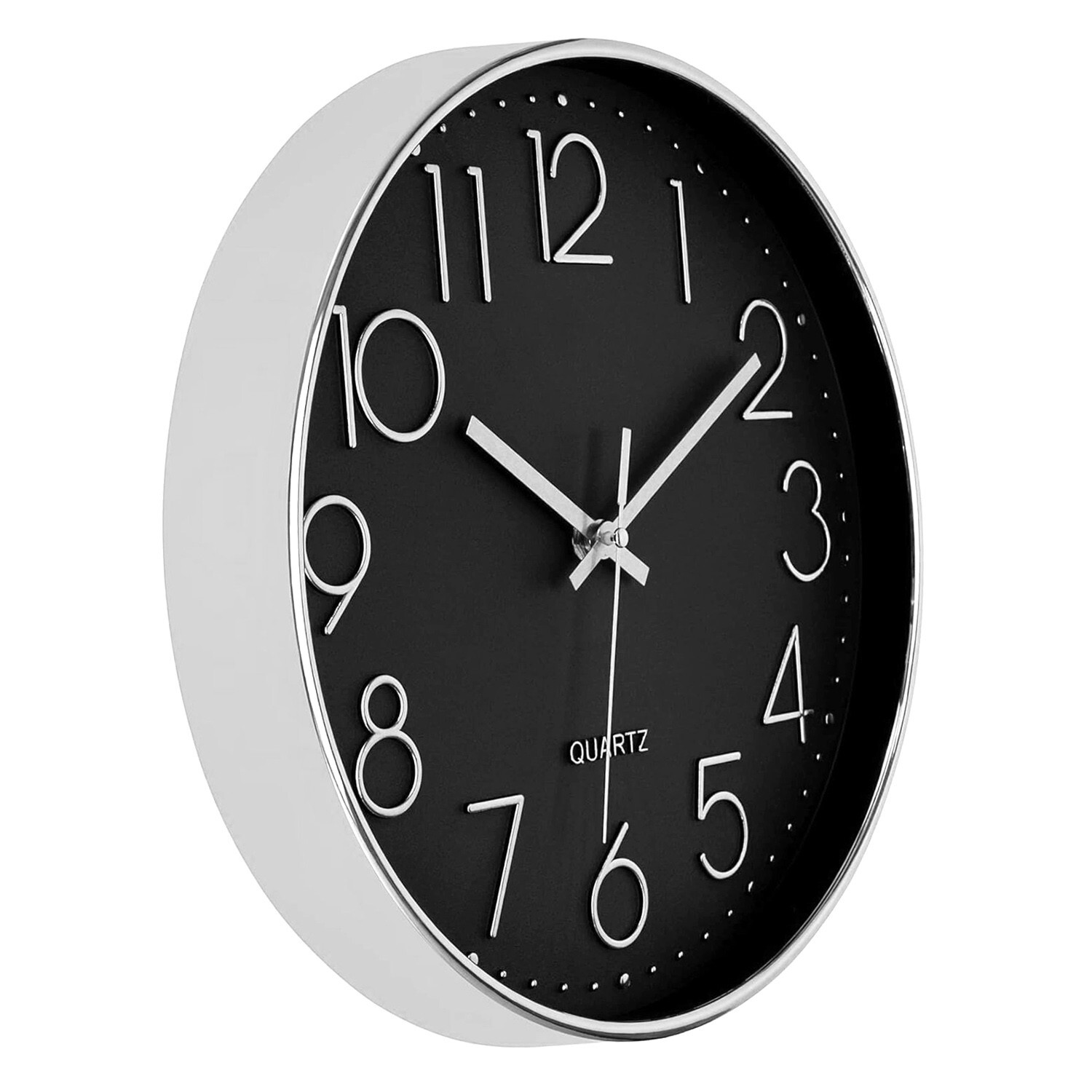 30cm Wall Clock Round Quartz Silent Movement Analogue Home White Black ...