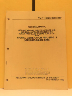 US Army TM 11-6625-3053-24P Signal Generator AN/USM-213 Technical ...