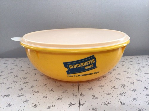 Vintage TUPPERWARE Large 12" Yellow BLOCKBUSTER Popcorn Bowl with Clear ...