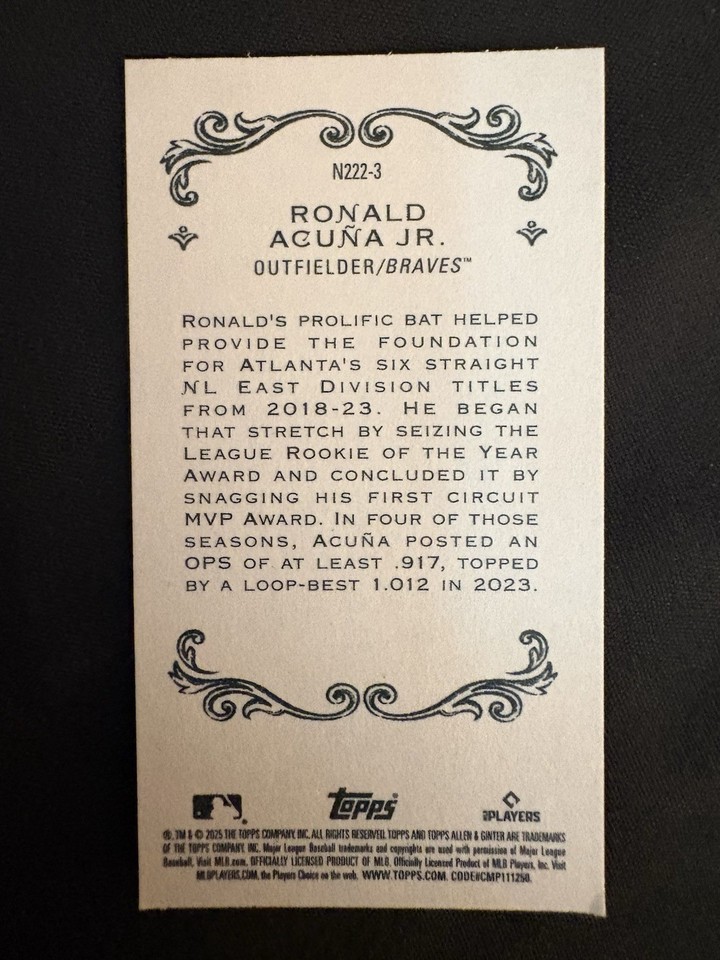 Ronald Acuna Jr. 2025 Topps Allen & Ginter Mini 1889 #N222-3 Atlanta ...