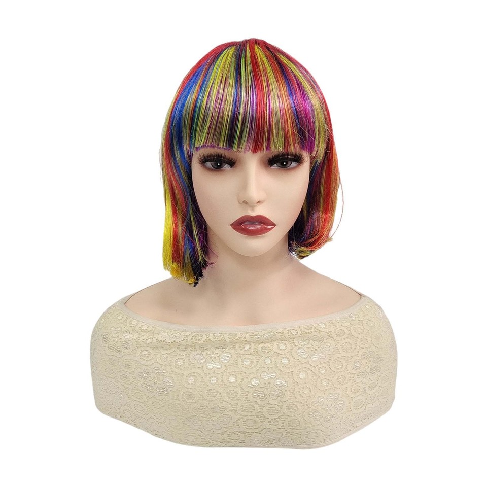 Rainbow Straight Short Bob Wig for Women Girls Cosplay | eBay UK