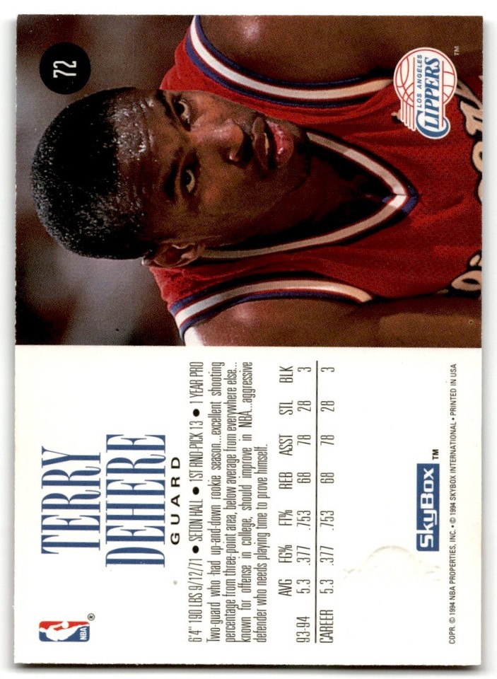 1994-95 SkyBox Terry Dehere Los Angeles Clippers #72 | eBay