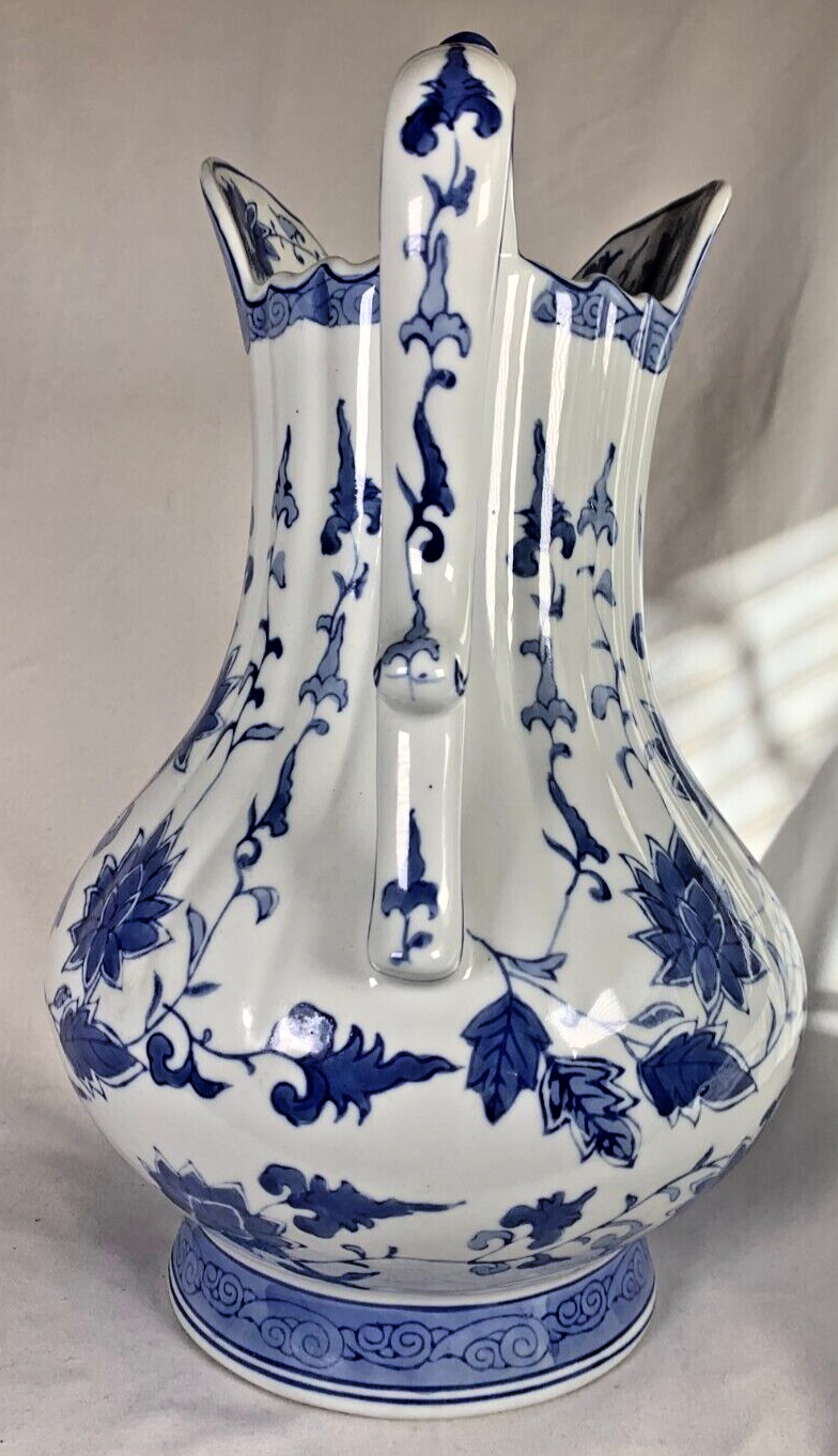 Decorative Ceramic Pitcher/Flower Vase 12" Tall Blue and White Floral ...