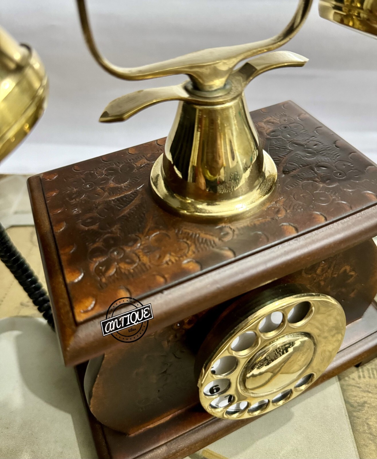 Vintage Look Brass Wooden Antique Decorative Telephone Office Home ...