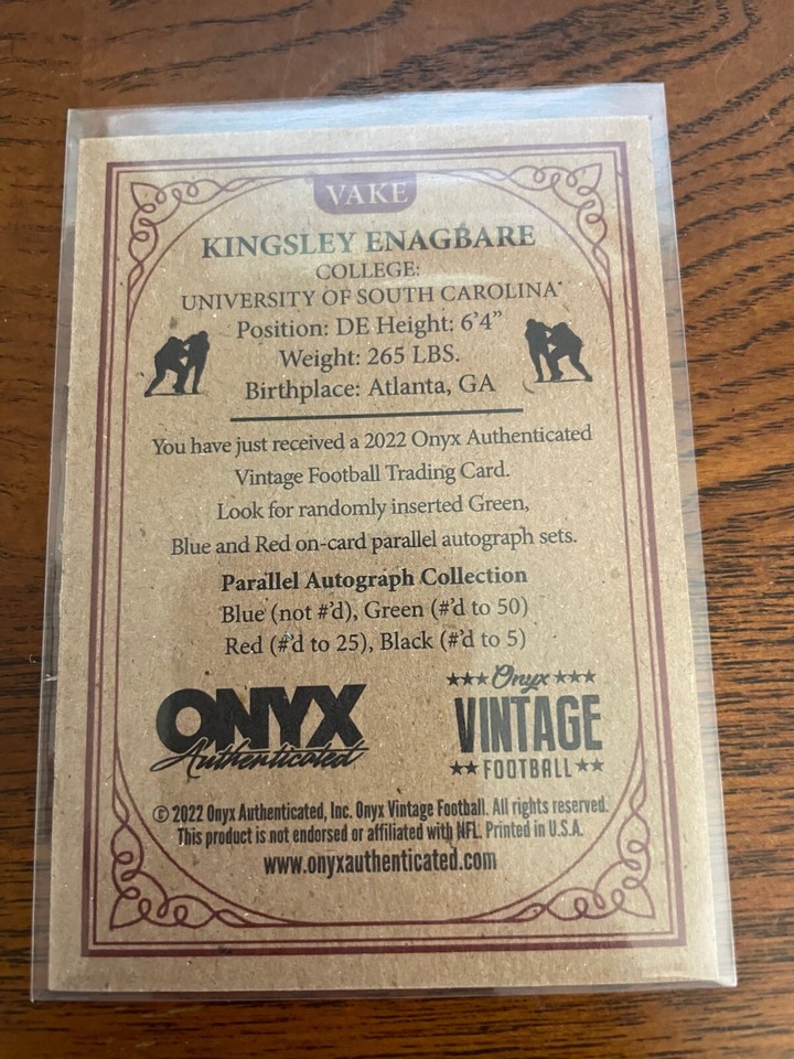 Kingsley Enagbare 2022 Onyx Vintage ON-CARD GREEN AUTO - Print Run /50 ...