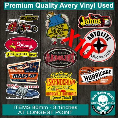VINTAGE HOT ROD DECAL STICKER GIFT PACK X10 CAR TOOLBOX ISKY GAS SUN ...