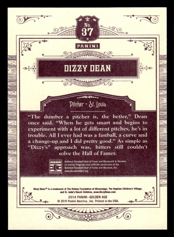 2014 Panini Golden Age #37 Dizzy Dean Card St. Louis Cardinals | eBay