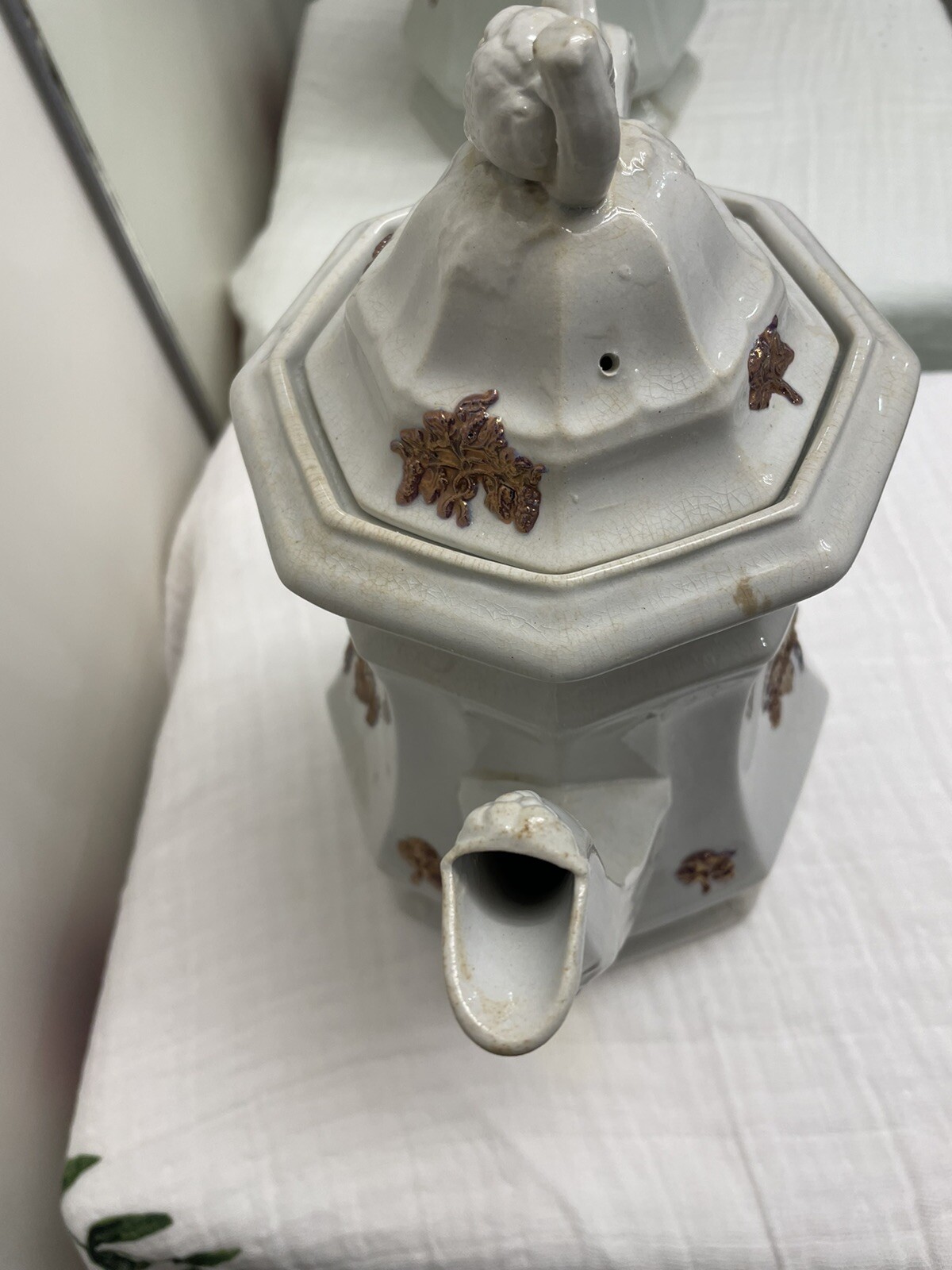 Edward Walley Antique Ironstone Teapot/Coffee Pot, Copper Luster Grape ...