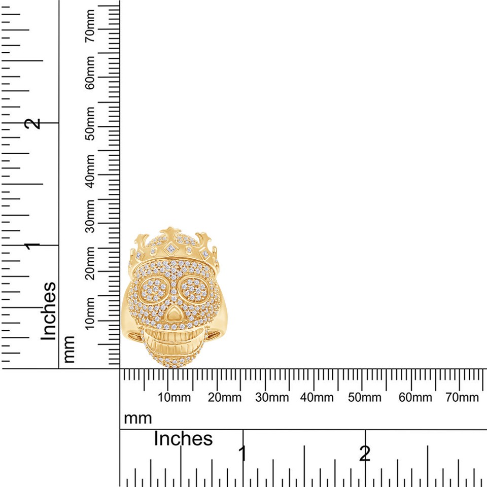 Men's Heavy Crown Skull Ring Simulated Diamond 14K Yellow Gold Plated ...