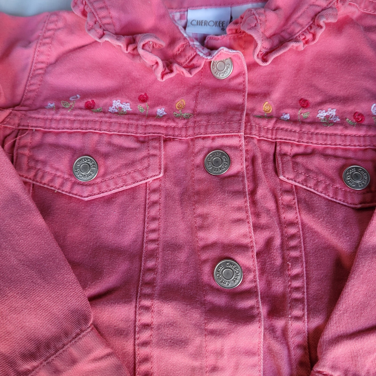 Vintage 3t Cherokee Kids Pink Denim Jacket Floral Embroidery | eBay