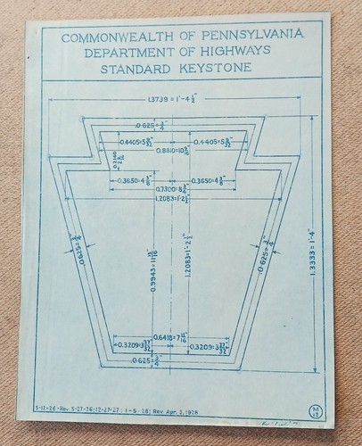Vtg 1928 PENNSYLVANIA DEPT OF HIGHWAYS STANDARD KEYSTONE SIGN BLUEPRINT ...