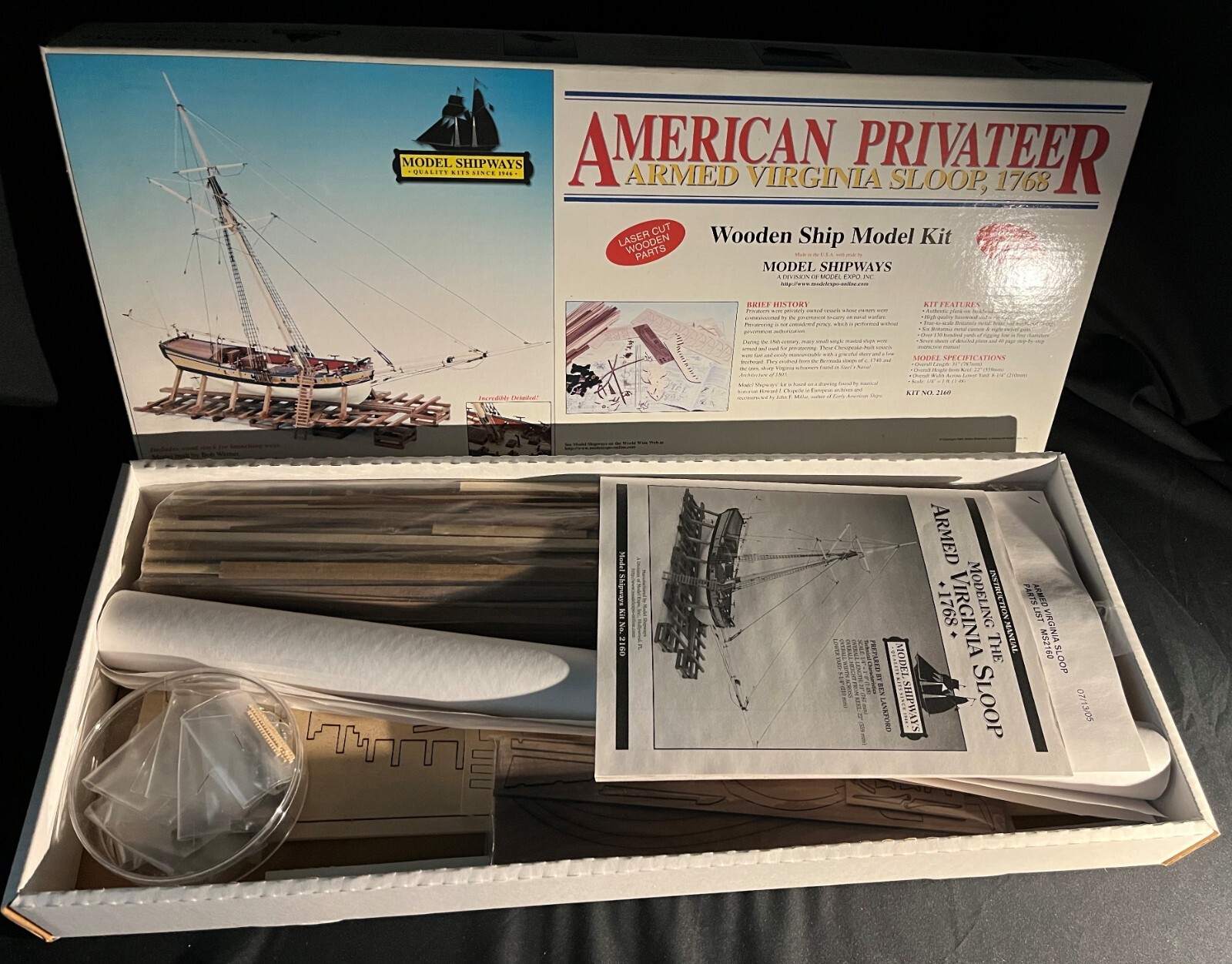 AMERICAN PRIVATEER ARMED VIRGINIA SLOOP 1768 1:48 SCALE WOOD & METAL ...