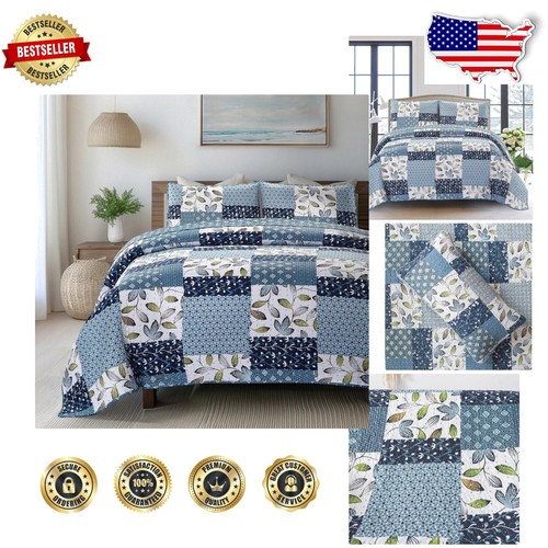 Elegant Patchwork Twin Quilt Set with Matching Sham - Cozy & Machine ...