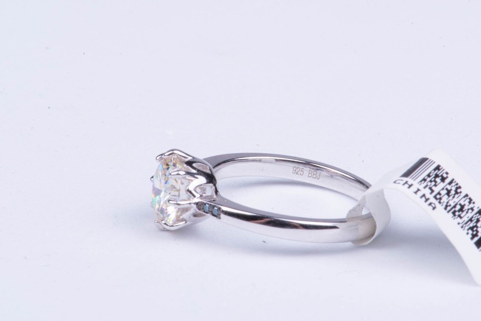 2.61 Ctw White Fabulite Strontium Titanate & Blue Diamond Rhodium ...