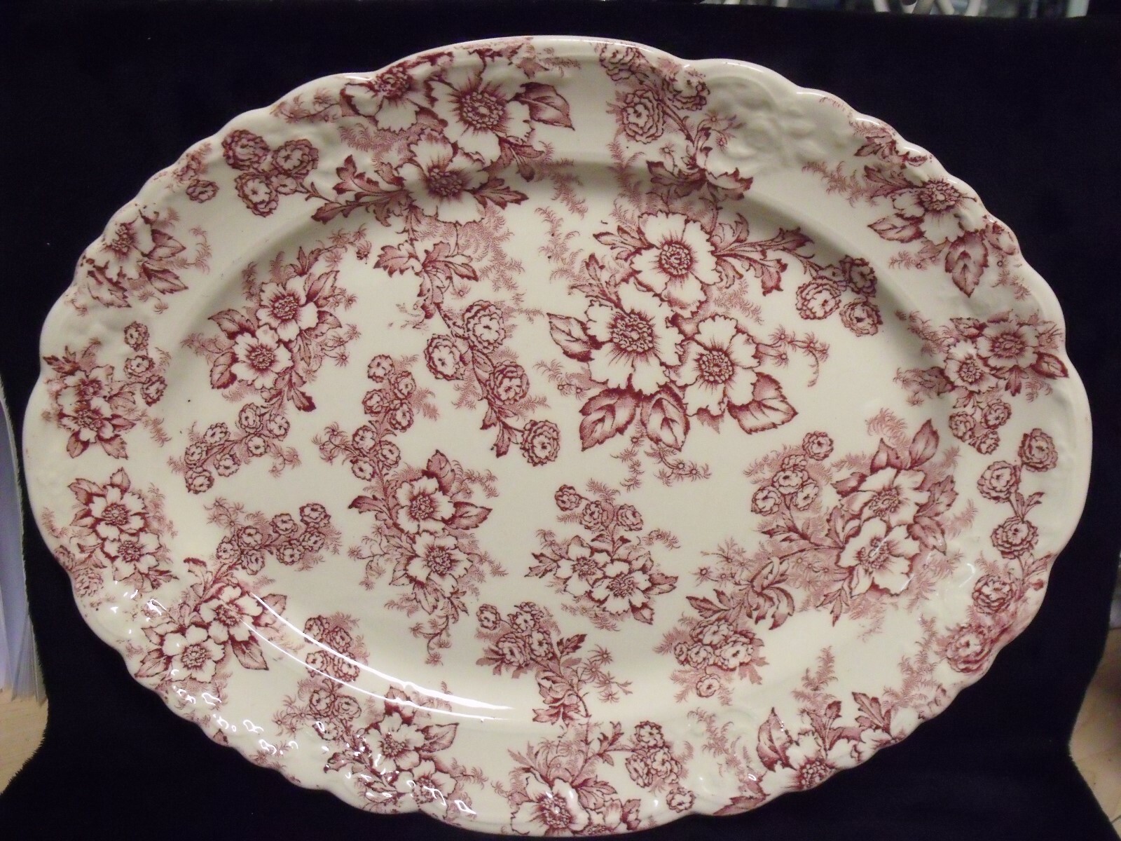 VINTAGE TAYLOR SMITH PINK RASBERRY CHINTZ TRANSFERWARE IRONSTONE 13 1/2 ...