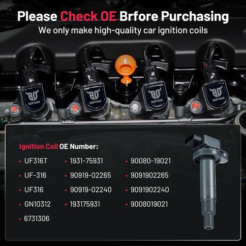 4 Pack UF316 Ignition Coils For Toyota Prius C One Two Three Four LE 1 ...