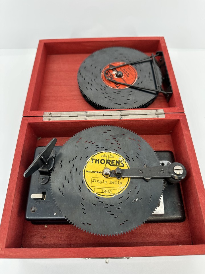 Vintage Thorens Swiss Automatic Disc Music Box with 12 Discs - Rare ...
