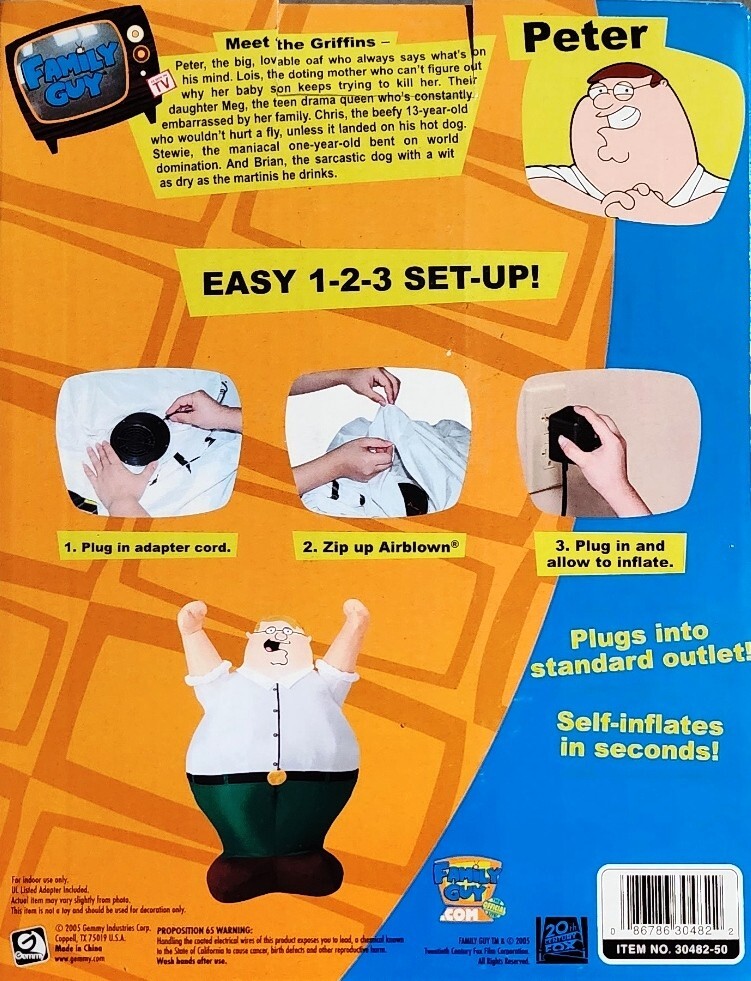 RARE 4' Gemmy Airblown Indoor Inflatable FAMILY GUY PETER Original 2005 ...
