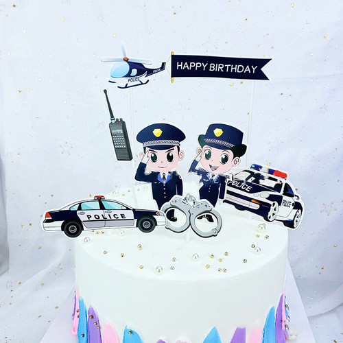 PRECUT Cartoon Police Car Plane Handcuffs Birthday Cupcake Toppers ...