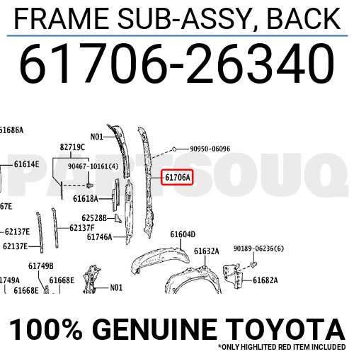 6170626340 Genuine Toyota FRAME SUB-ASSY, BACK 61706-26340 | eBay