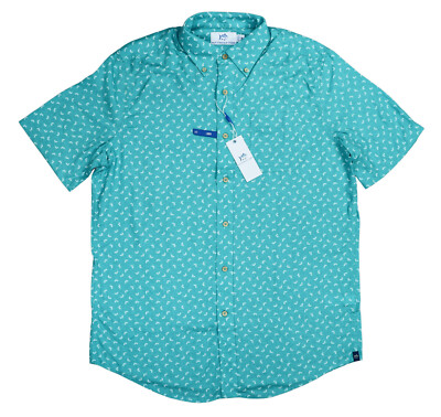 Southern Tide Fish Toss Short Sleeve Linen Blend Men's Button Down ...