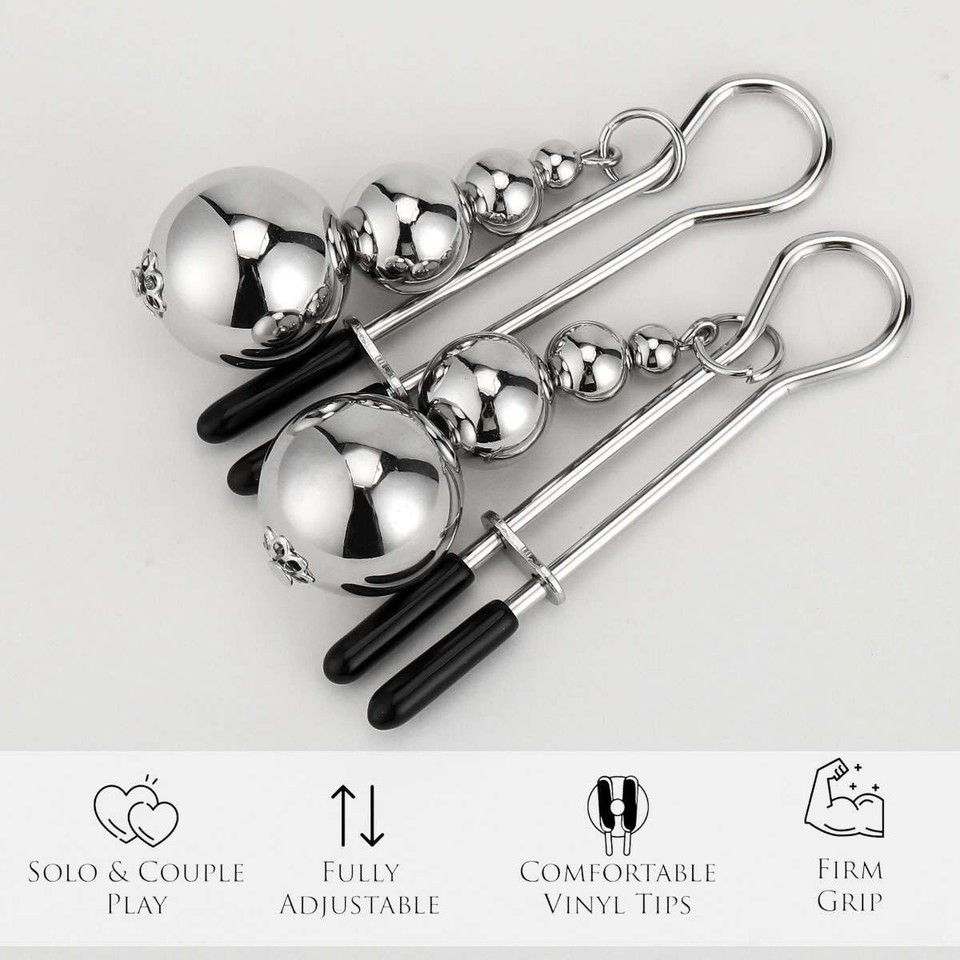 Metal Nipple Clamps with Weighted Balls BDSM Gear Non-Piercing Nipple ...