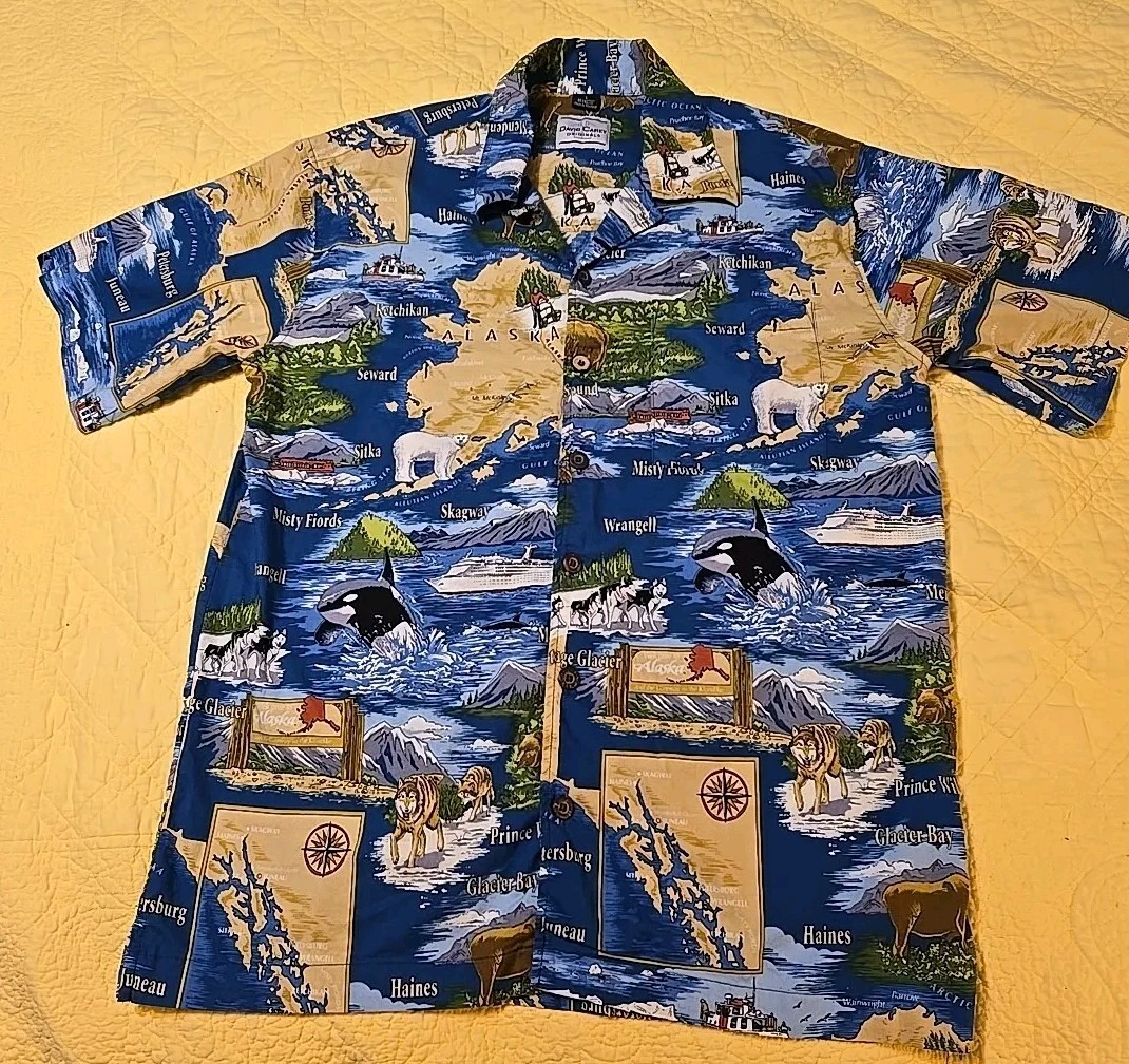 David Carey Originals Alaska Landmark Map Hawaiian Sh… - Gem