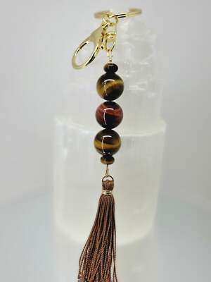 Tiger Eye Keychain with Silk Tassel Key Chain Gift Gemstone Crystal ...