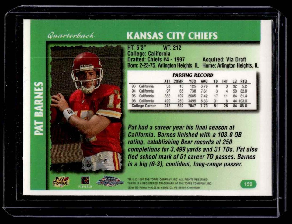 1997 Topps Chrome Pat Barnes Rookie Kansas City Chiefs #159 | eBay