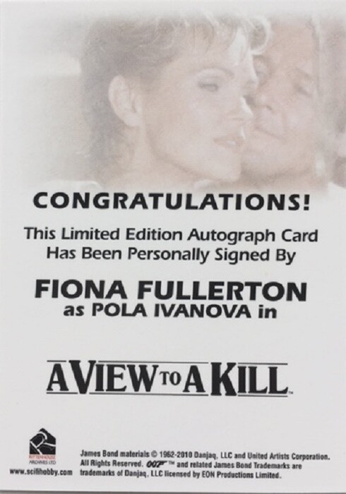 Fiona Fullerton Autograph from A View to a Kill, James Bond 50th ...