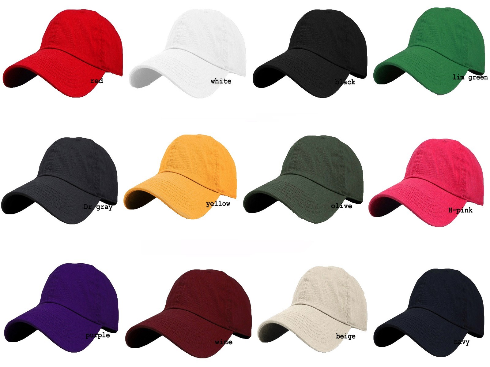New Plain Solid Baseball Ball Cap hats Washed 100% cotton Summer Sun ...