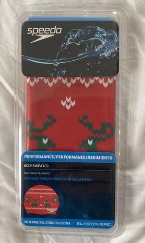 Speedo “Ugly Sweater” Holiday Christmas Deer Red Green Swim Cap Adult ...