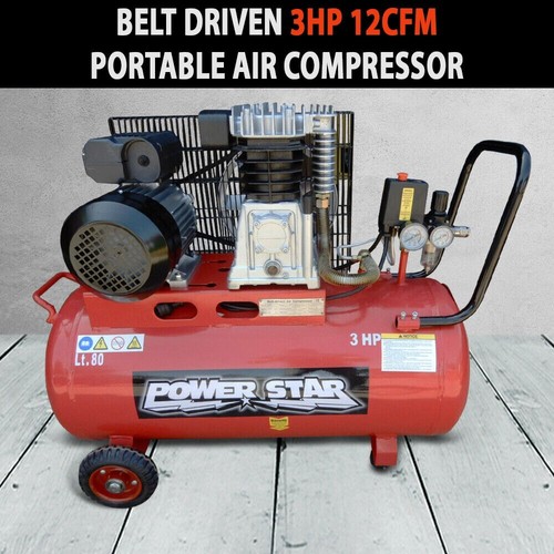 NEW BELT DRIVEN 3HP 12CFM AIR COMPRESSOR PORTABLE 300L/MIN 80LT TANK ...