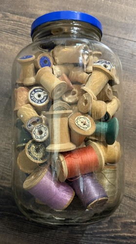 Vintage Wood Thread Spools in Gallon Glass Jar 86 Wooden Spools | eBay