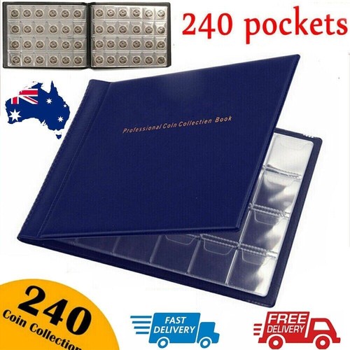 240 Coin Collection Storage Collecting Money Pockets Album Book Black ...