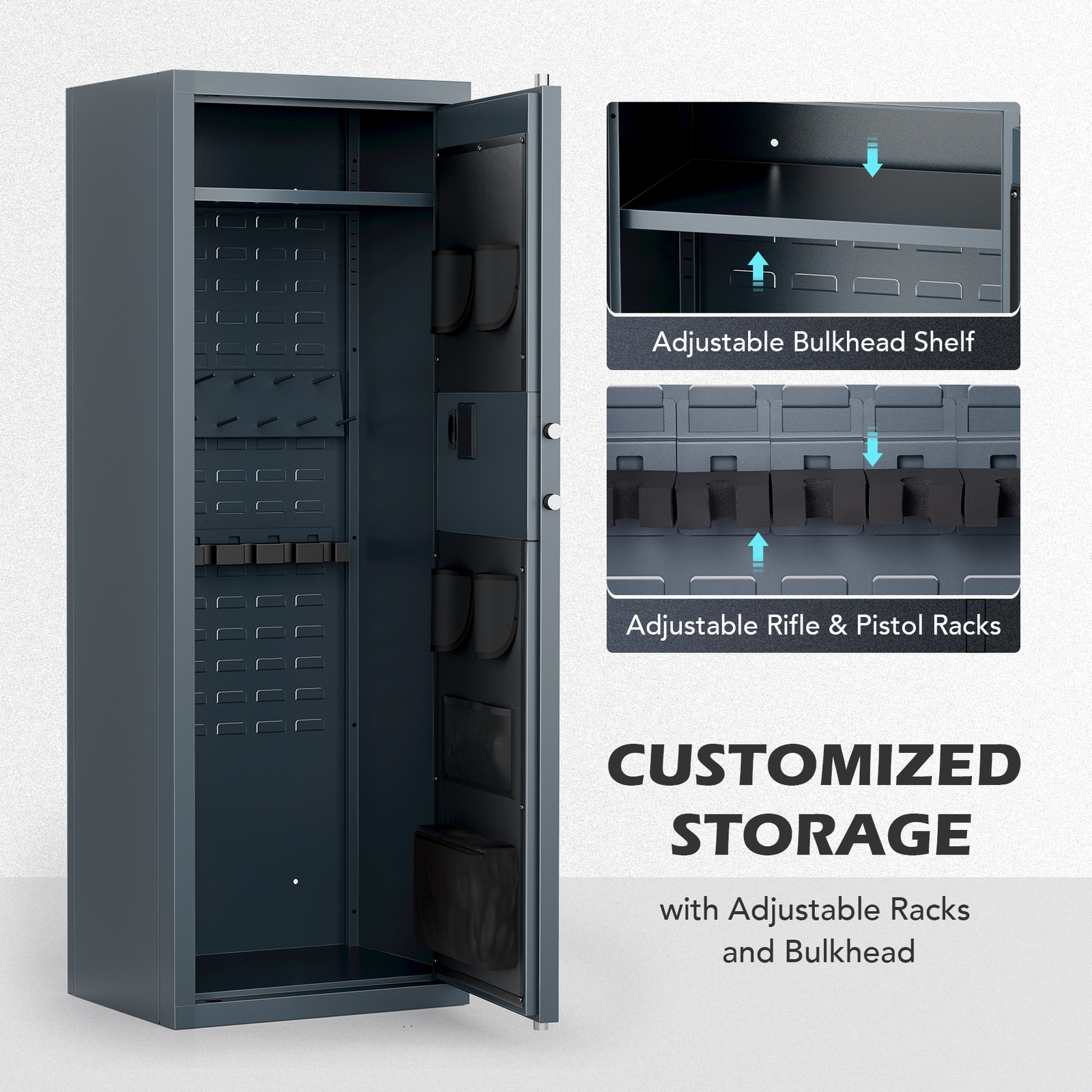 PINTY Biometric Rifle Gun Safe w Adjustable Racks 3 Locks f 6 Rifles ...