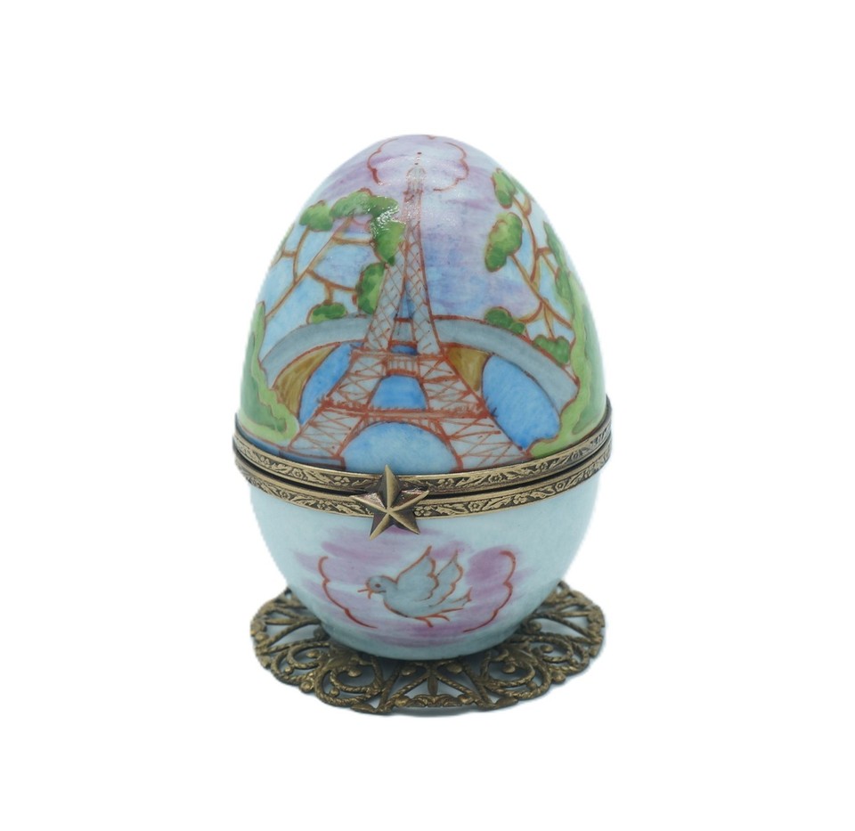 Plays Music French Limoges Trinket Box Paris Eiffel Tower Egg w Love ...
