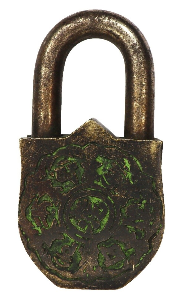 Tibetan Symbol Engraved Victorian Antique Style Padlock Handmade Brass ...